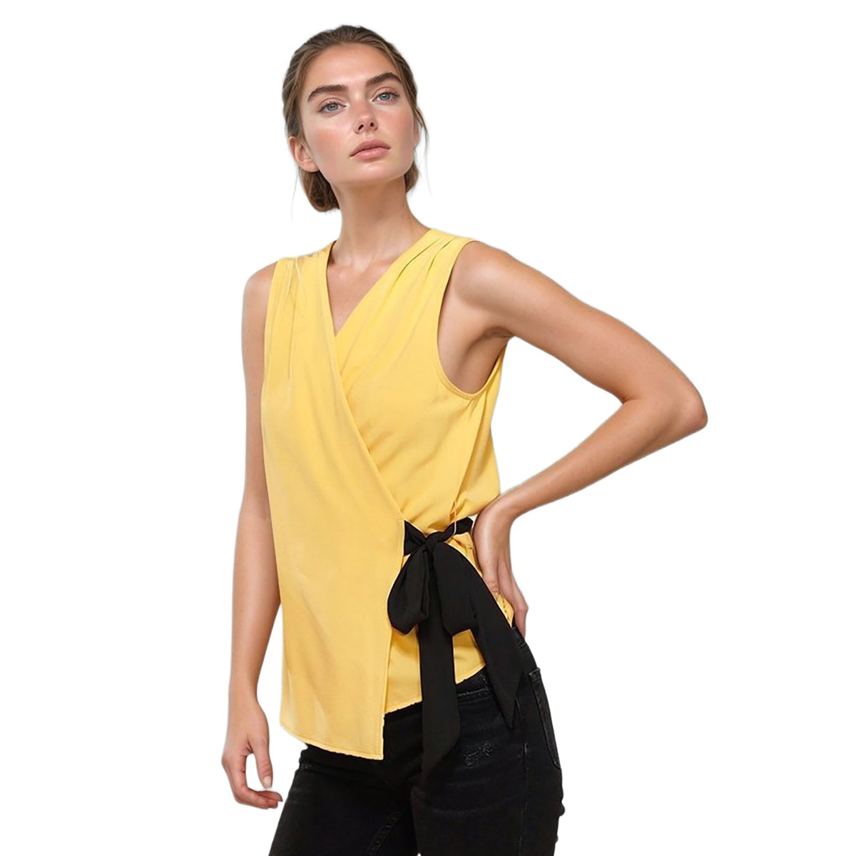 Pleione Pleated Wrapped Side Tie Blouse In Yellow by Shop at Konus ...