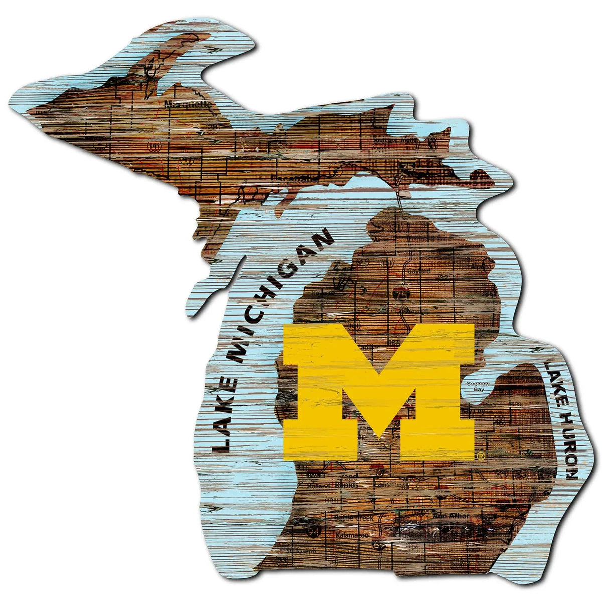 University of Michigan State - Distressed State With Logo Cutout Sign ...