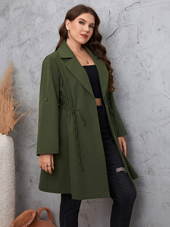 Plus Size Lapel Collar Roll-Tab Sleeve Trench Coat | Kimante